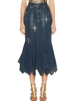AREA Crystal Embellished Denim Handkerchief Hem Skirt - Dark Blue