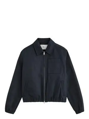 Ami Logo-embroidered Cotton Jacket - Navy
