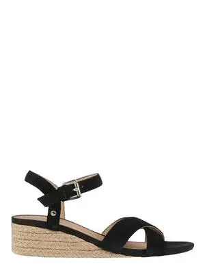 Geox Leather Wedge Espadrille Sandals - Black