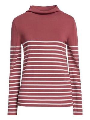 Liviana Conti Striped Turtleneck Long Sleeve Knit - Brick