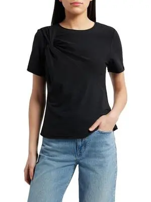 Wit & Wisdom Twist Front Stretch Cotton Modal T-shirt - Black