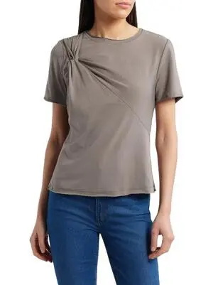 Wit & Wisdom Twist Front Stretch Cotton Modal T-shirt - Oyster Mushroom