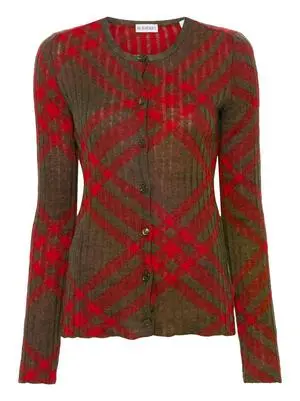 Burberry Checked Cardigan - Red