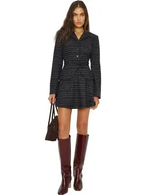 REFORMATION Mabel Herringbone Jacket Navy Check