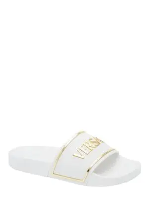 Versace Logo Pool Slide Porcelain White-versace Gold