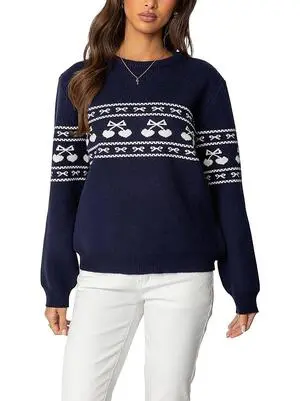 EDIKTED Holiday Cheer Sweater - Navy