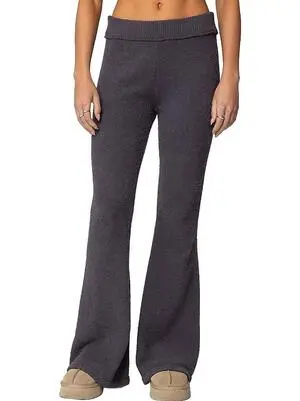 EDIKTED Plush Flared Pants - Dark-gray