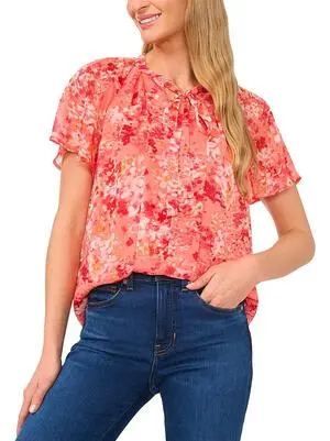 CECE DUPRAZ Raglan Flutter Sleeve Top - Deep Sea Coral