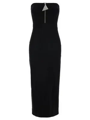 Attico Bustier Midi Dress With Decorative Zip - Black