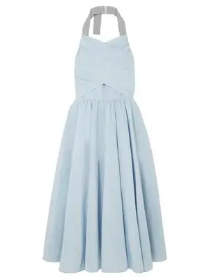 PATOU Pleated Halterneck Midi Dress - Blue