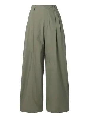 Brunello Cucinelli Brunello Cucinelli Pleated Wide-Leg Cotton-Blend Pants Army Green