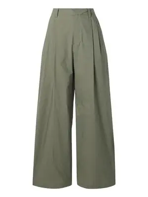 Brunello Cucinelli Pleated Wide-leg Cotton-blend Pants - Green