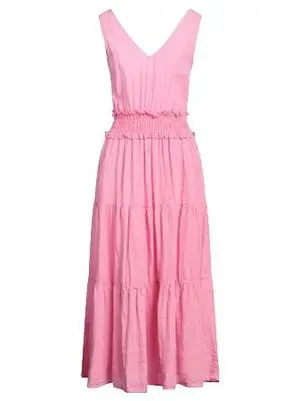 120% Lino Midi Linen Shirred Dress - Pink