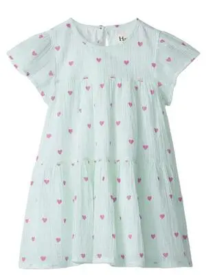 HATLEY Little Hearts Cotton Tiered Dress - Blue Light