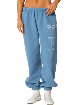 EDIKTED Bow Bliss Oversized Sweatpants - Blue