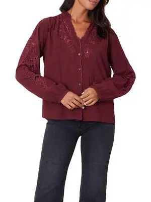 PANEROS CLOTHING Camilla Embroidered Blouse - Cranberry