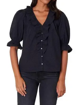 PANEROS CLOTHING Chloe Swiss Dot Ruffle Shirt - Black