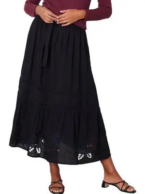 PANEROS CLOTHING Lace Inset Embroidered Skirt - Black