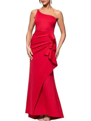 XSCAPE EVENINGS Ruffle One-shoulder Gown - Red