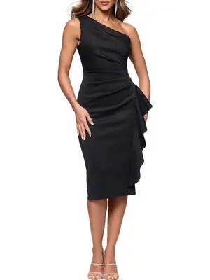 XSCAPE EVENINGS Gathered One-shoulder Cocktail Dress - Black