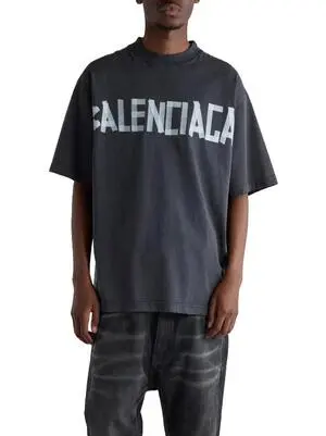 Balenciaga Fit Tape Type Logo Graphic T-shirt - 1041 Faded Washed Black