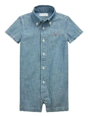 Ralph Lauren Chambray Button-down Polo Romper - Quincy Wash