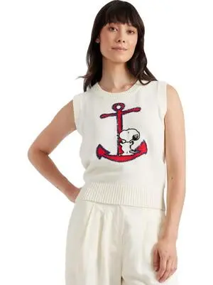 Chinti & Parker Chinti Meets Peanuts Embroidered Snoopy Anchor Tank - Cream