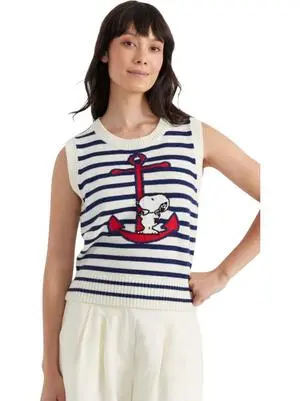 Chinti & Parker Chinti Meets Peanuts Embroidered Snoopy Anchor Tank - Cream/admiral Blue