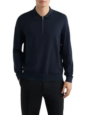 Theory Long Sleeve Quarter Zip Polo Sweater - Dark Eclipse
