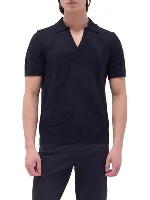 Bugatchi Johnny Collar Leaf Jacquard Cotton Polo Sweater - Black