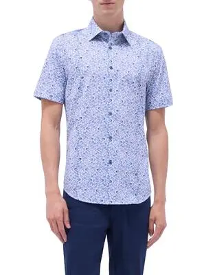 Bugatchi Miles Ooohcotton® Short Sleeve Button-up Shirt - Classic Blue