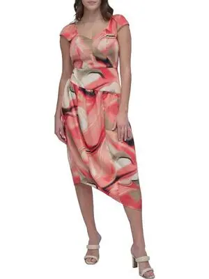 Dkny Print Asymmetric Hem Satin Midi Dress - Brushed Marble