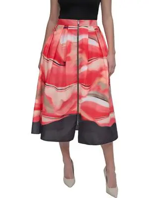 Dkny Abstract Print Flared Skirt - Brushed Marble