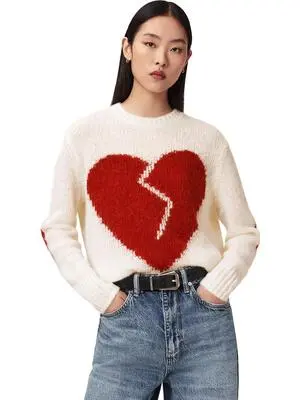 ALLSAINTS Luvheart Crew Neck Sweater - Ecru White/red