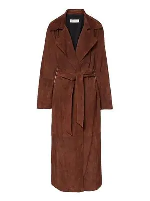 Nour Hammour Althea Suede Wrap Coat - Brown