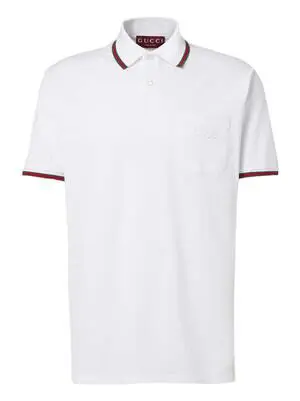 Gucci Web Stripe Cotton-blend Piqué Polo Shirt - White