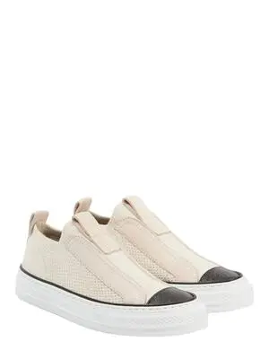 Brunello Cucinelli Suede-trimmed Canvas Sneakers - Beige