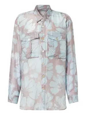 Dries Van Noten Floral Silk Shirt - Blue