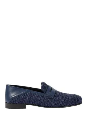 Manolo Blahnik Padstow Raffia And Leather Loafers - Blue