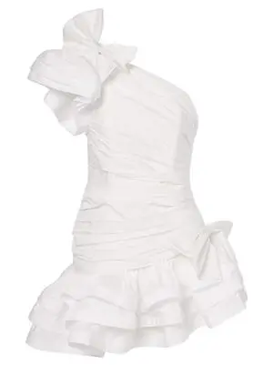 Alessandra Rich Ruffled Taffeta Minidress - White