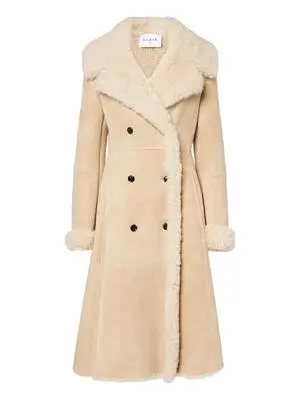 Alaïa Shearling-trimmed Suede Coat - Beige