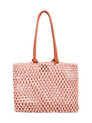 Clare V. Sandy Crochet Tote - Blush W/ Bright Poppy Straps