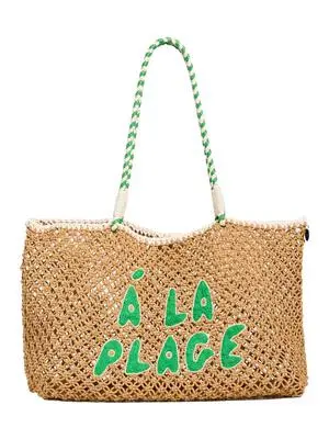 Clare V. L'ete Tote - Tan Crochet W/ Green A La Plag