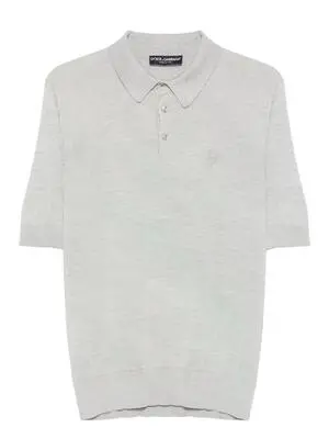 Dolce & Gabbana Logo-embroidered Silk Polo Shirt - Grey