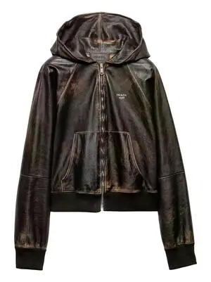 Prada Hooded Leather Jacket - Brown