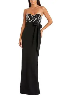 Mac Duggal Strapless Crepe Bustier Gown With Bow - Black