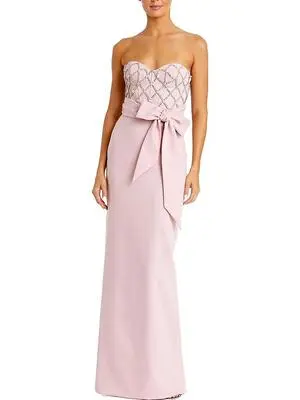 Mac Duggal Strapless Crepe Bustier Gown With Bow - Rose