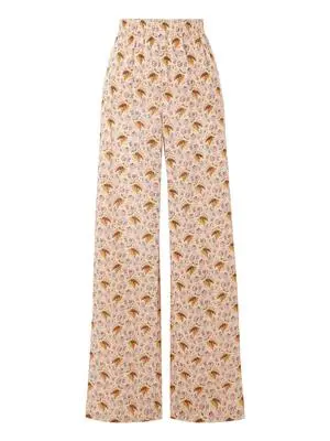 Valentino Garavani Floral-print Cotton-muslin Pants - Orange