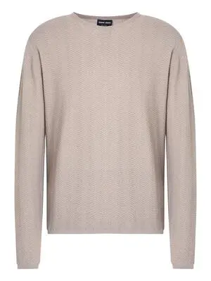Giorgio Armani GIORGIO ARMANI Chevron Virgin Wool Crewneck Jumper Beige