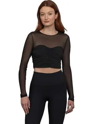 Carbon38 Ruched Mesh Long Sleeve Top - Black
